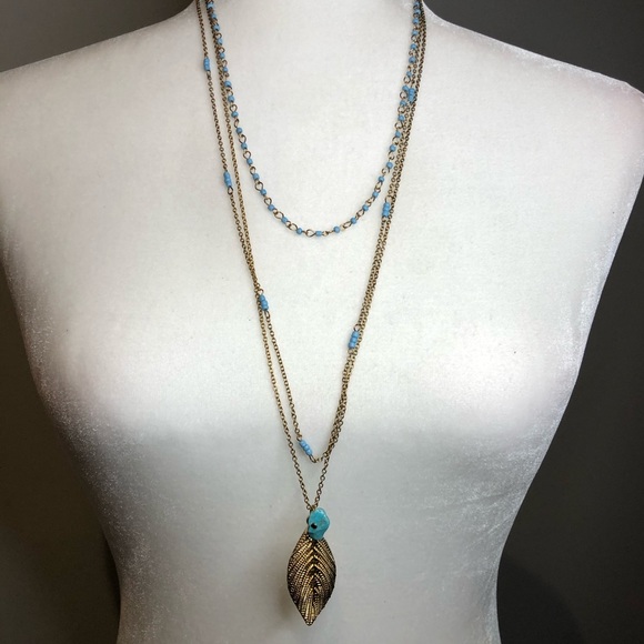 Jewelry | Cute Gold Turquoise Layered Necklace 3 In 1 | Poshmark
